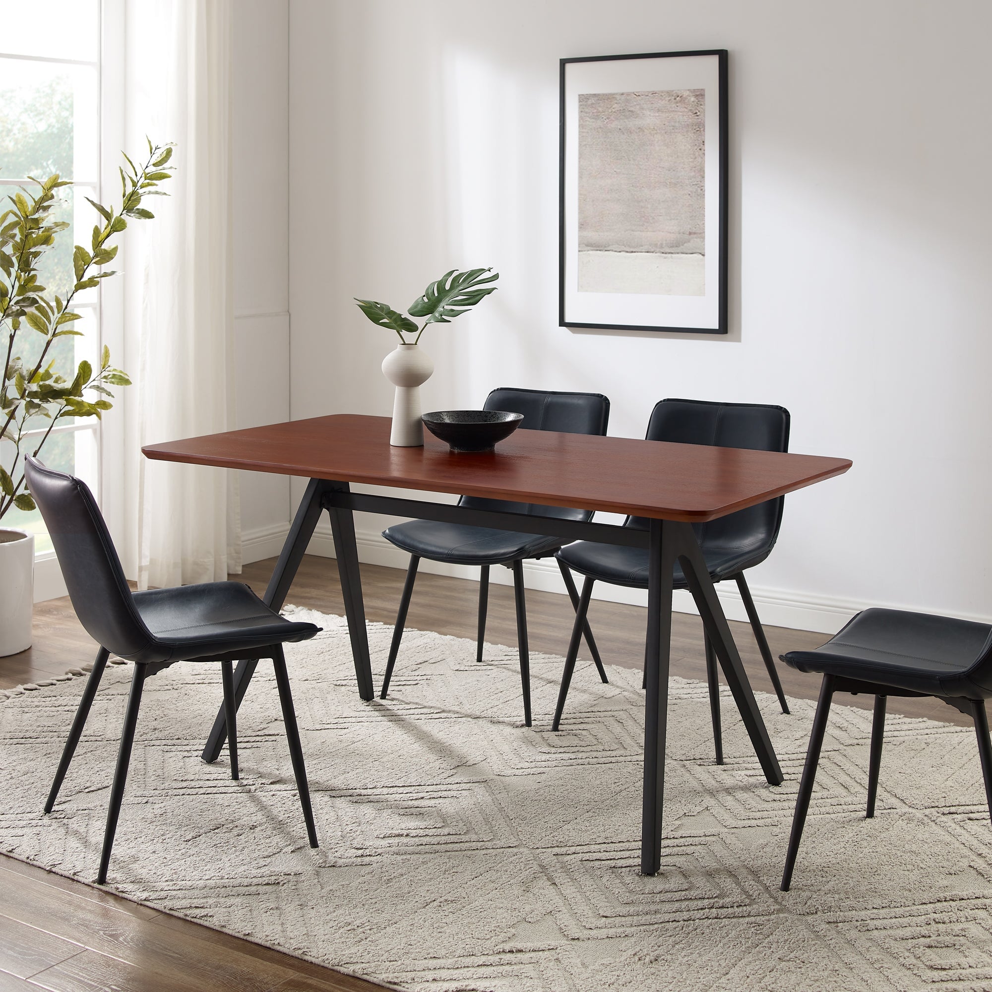 60 Modern Industrial Veneer and Metal Dining Table Light Ash